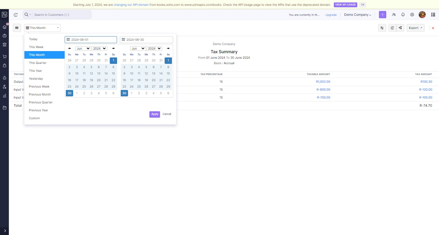 How to Capture Transactions in Zoho Books and compile a Tax Summary to ...