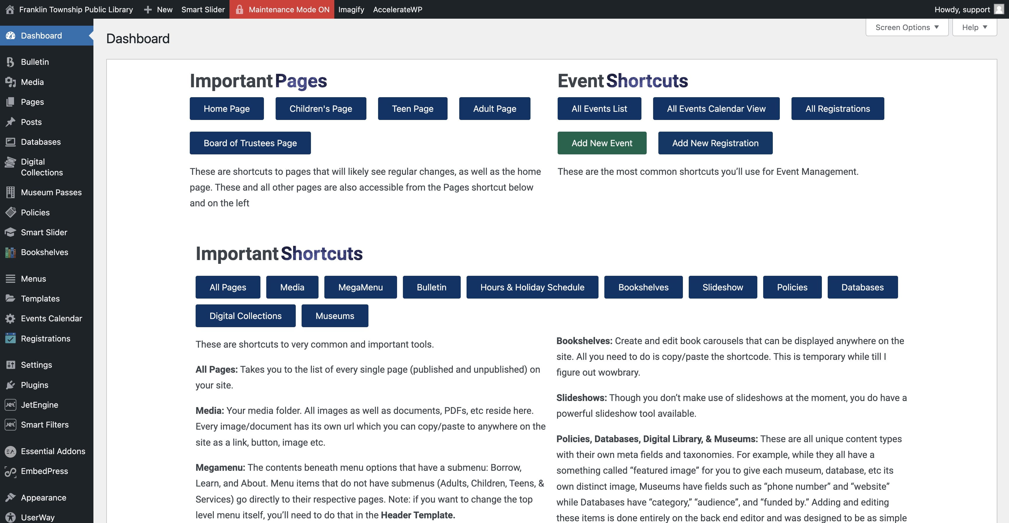 Dashboard ‹ Franklin Township Public Library — WordPress