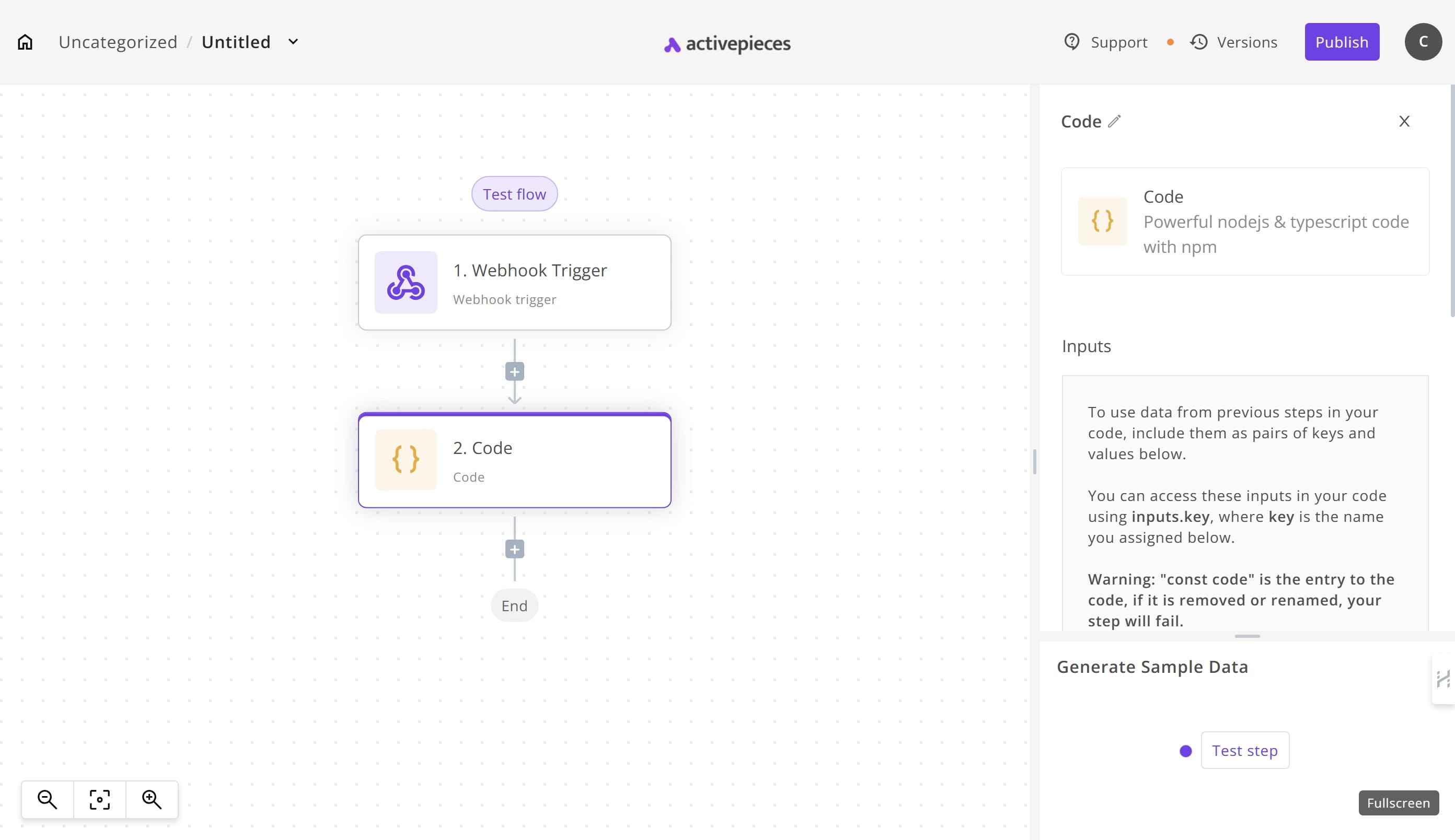 Code piece demo - Activepieces