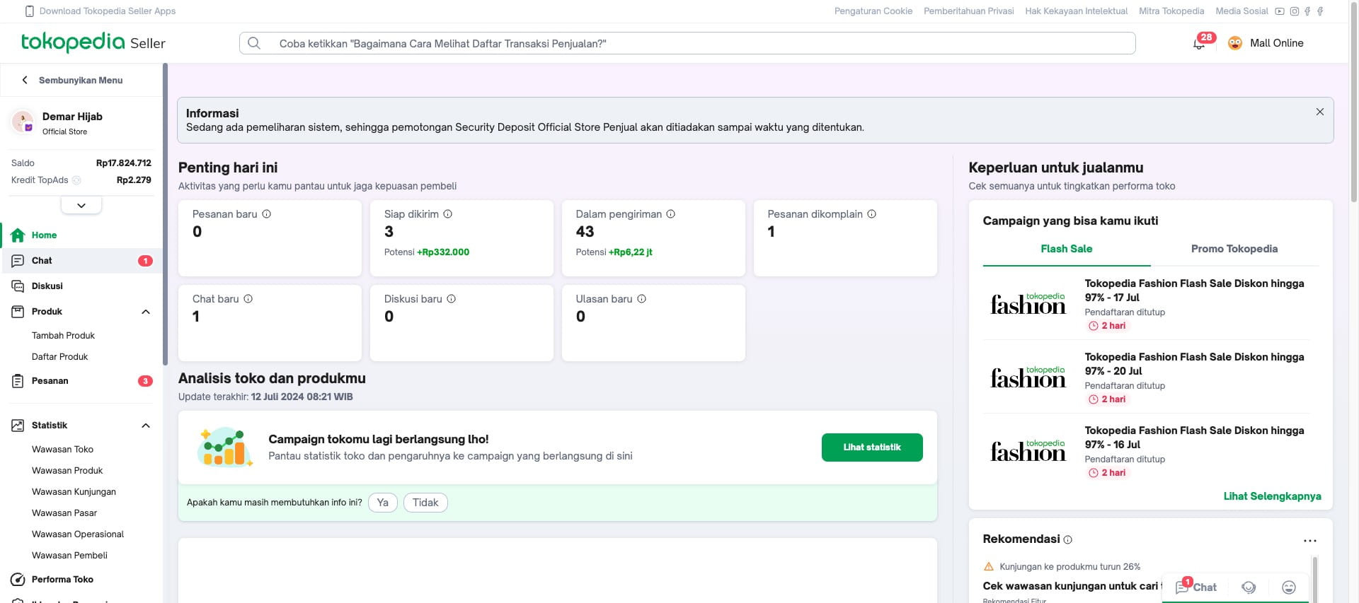 Seller Dashboard | Tokopedia