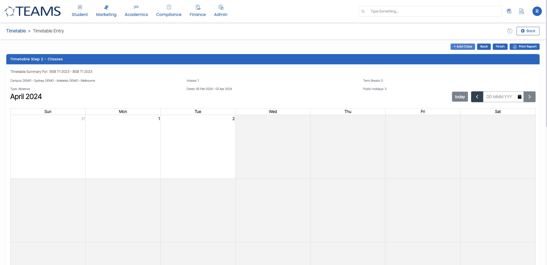 Timetable Step 2 - Classes