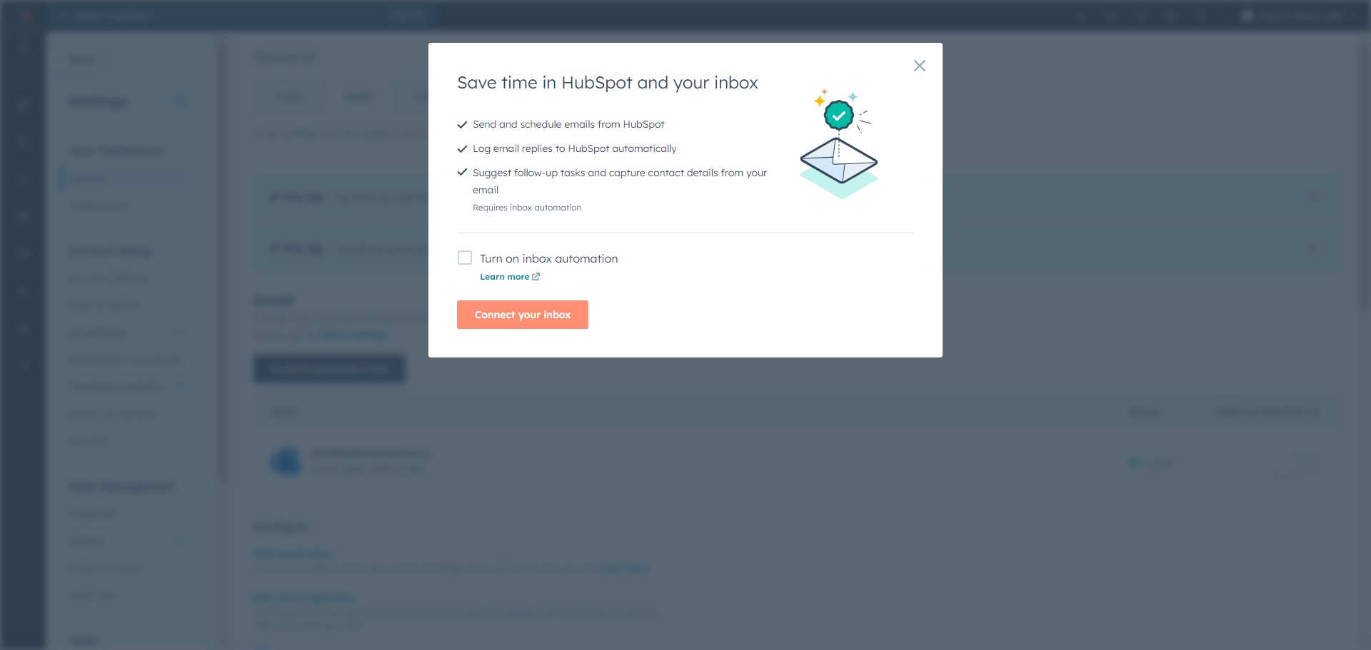 Connect Outlook inbox and calendar configuration on Hubspot