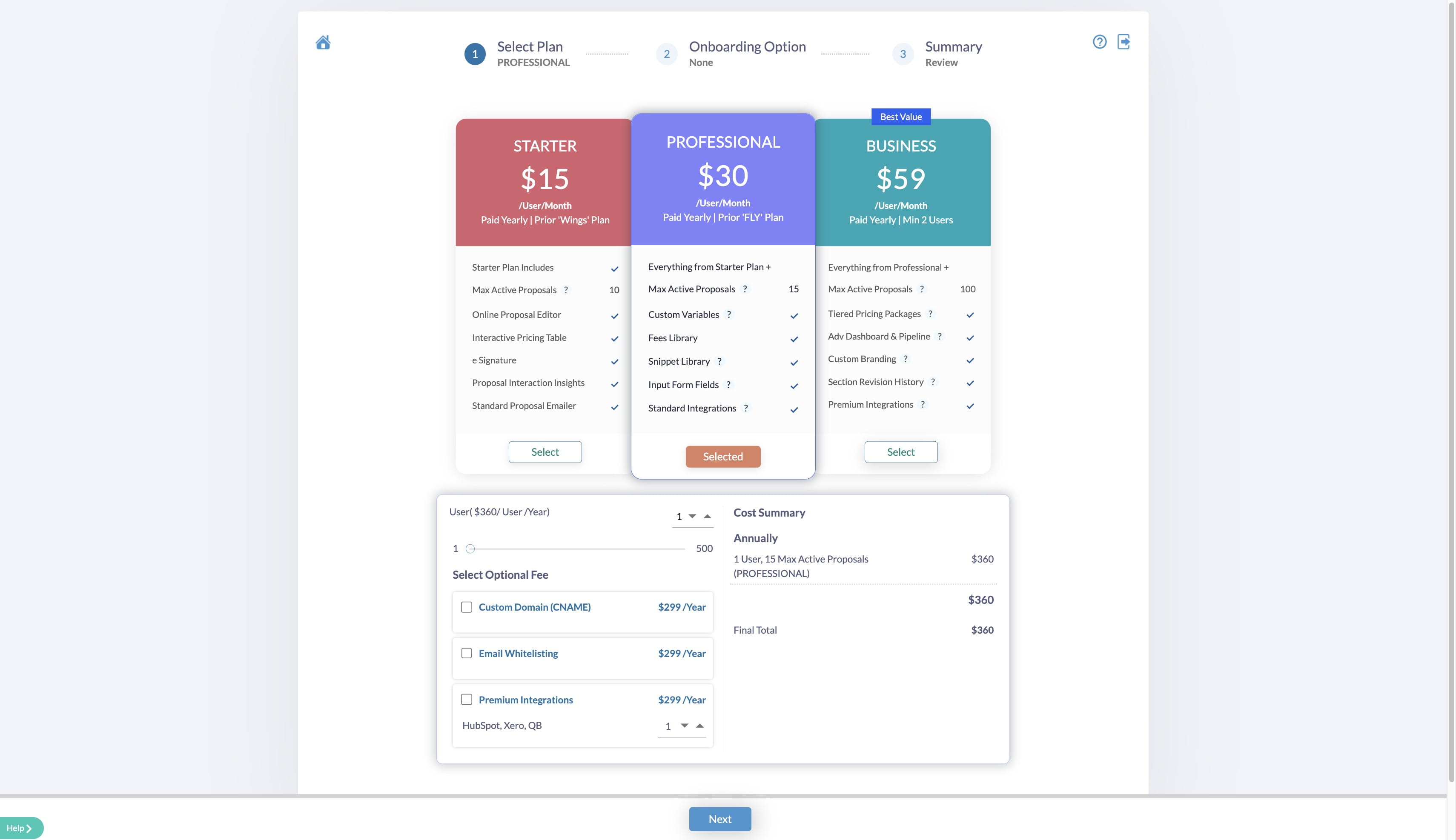 Testing- Fresh Proposals Pricing Options